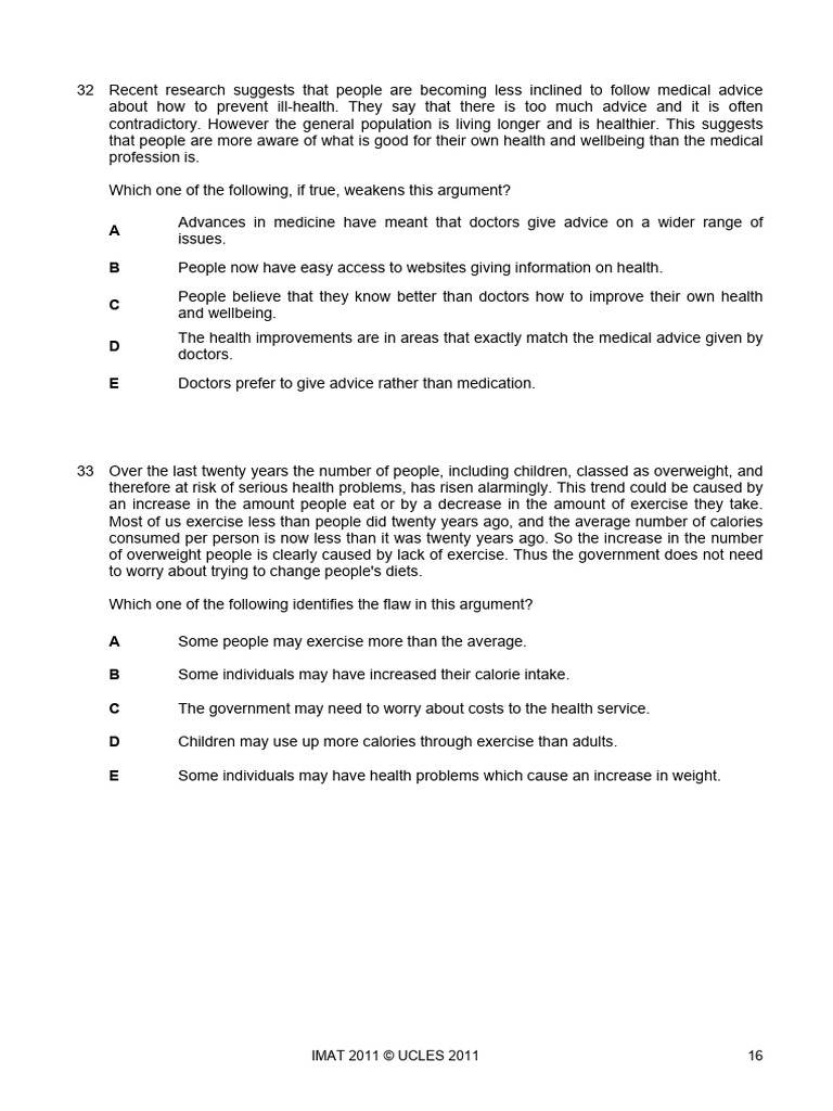 Imat Past Paper 2011 Part4 | PDF | Obesity
