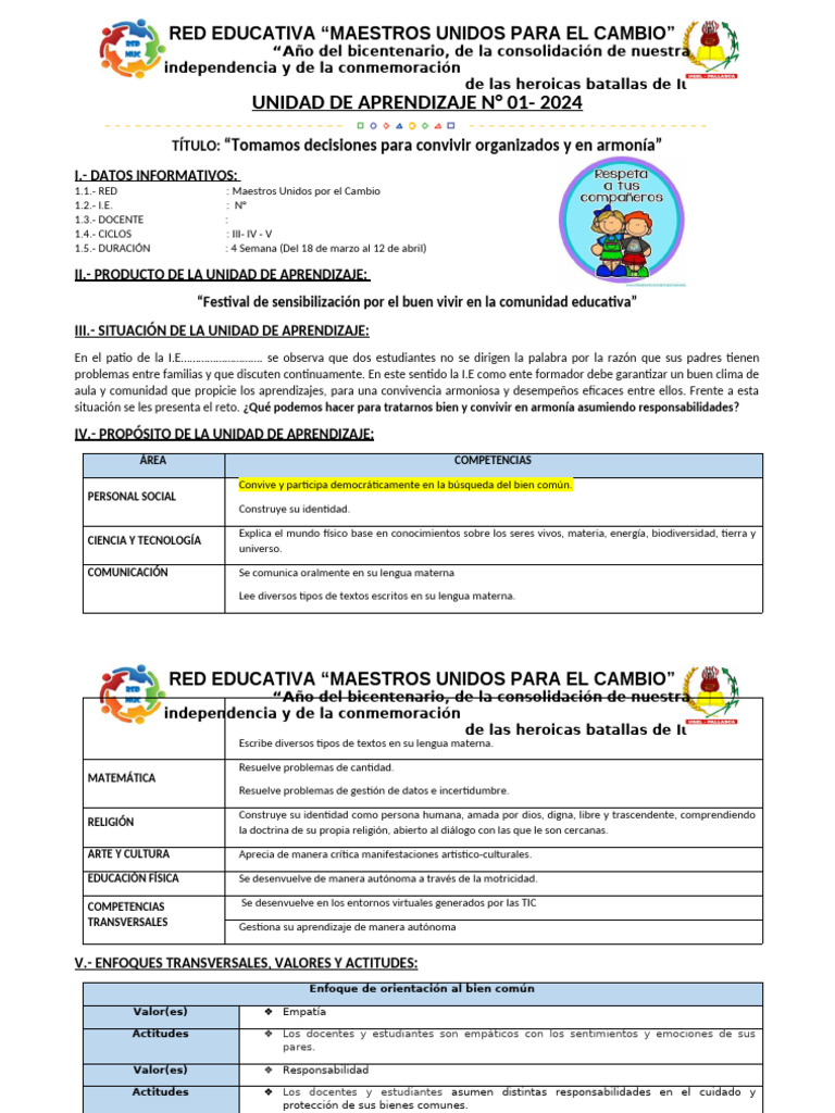 UNIDAD DE APRENDIZAJE #01-2024 Final | PDF | Experiencia | Comunicación no verbal