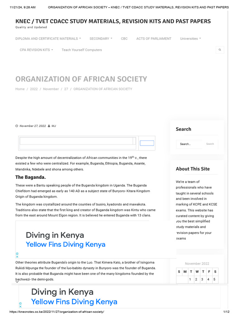 Organization of African Society - Knec - Tvet Cdacc Study Materials ...