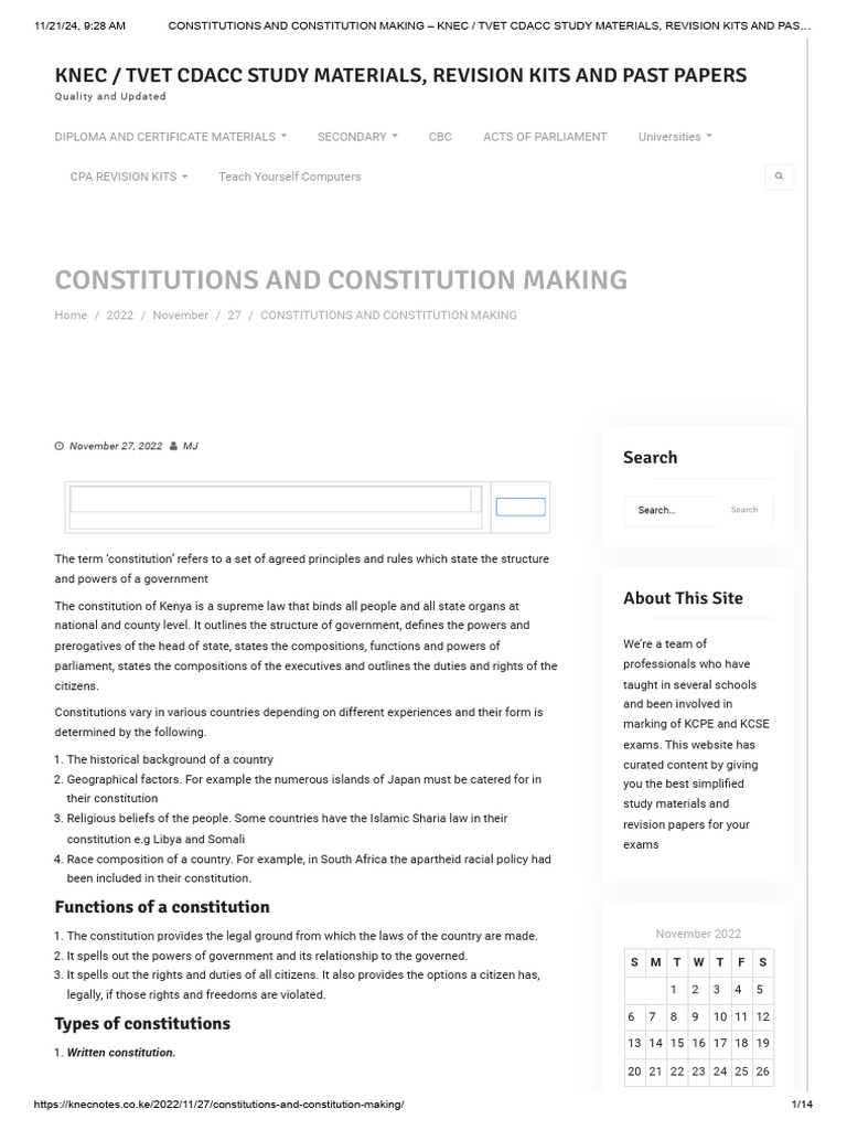 Constitutions and Constitution Making - Knec - Tvet Cdacc Study ...