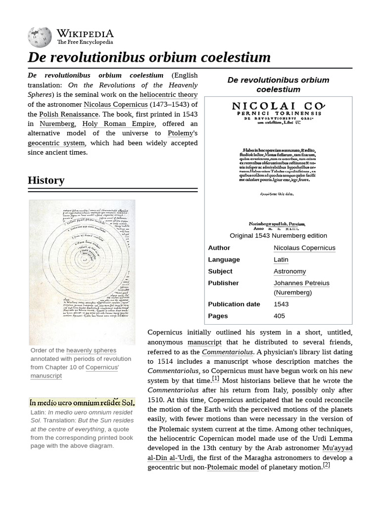 Copernicus' Heliocentric Revolution | PDF | Nicolaus Copernicus | Astronomy