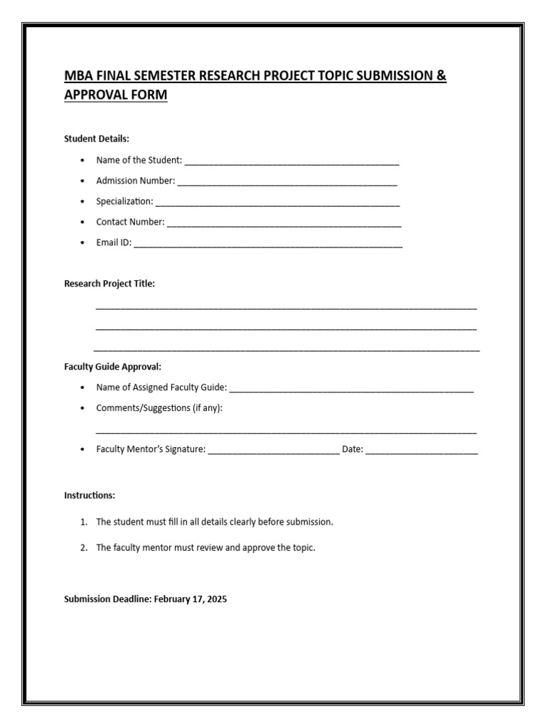 MBA Research Project Topic Submission Form | PDF