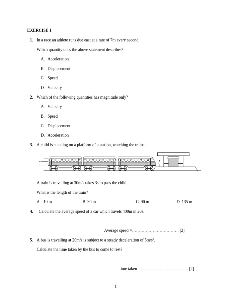 Motion Exercises | PDF | Acceleration | Speed