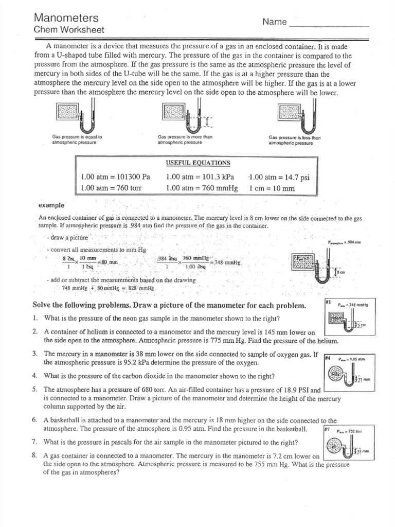 Manometer Practice Questions | PDF