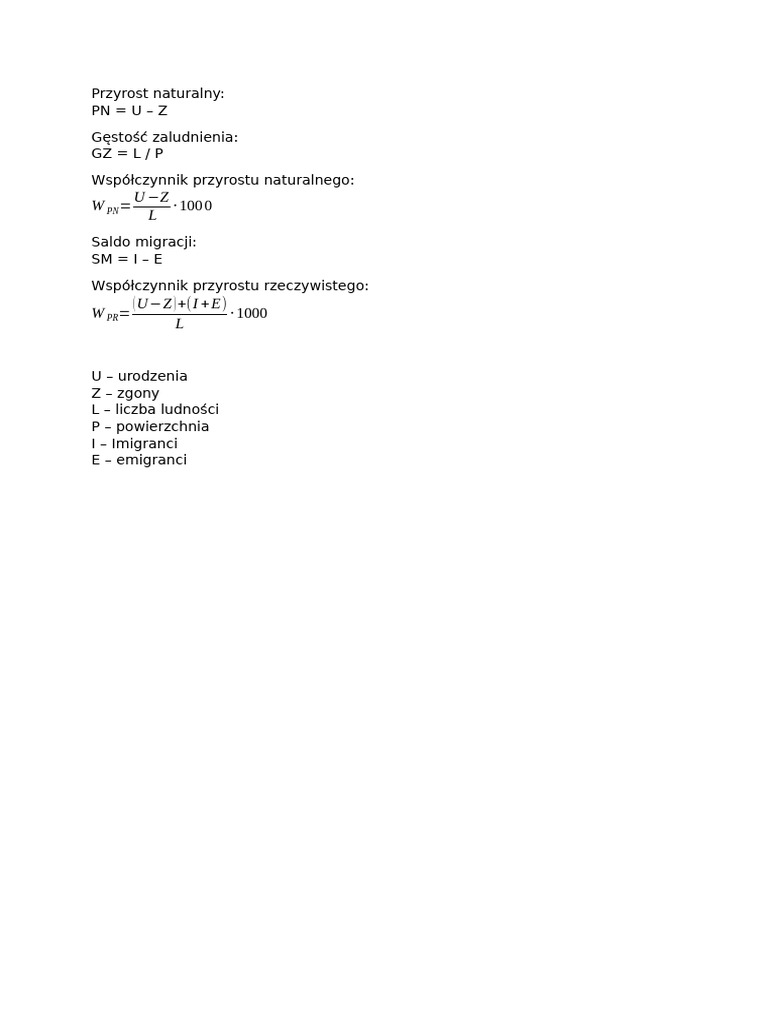 Obliczenia Demograficzne Wzory | PDF