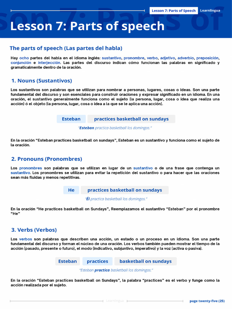 Lesson 7 Parts of Speech | PDF