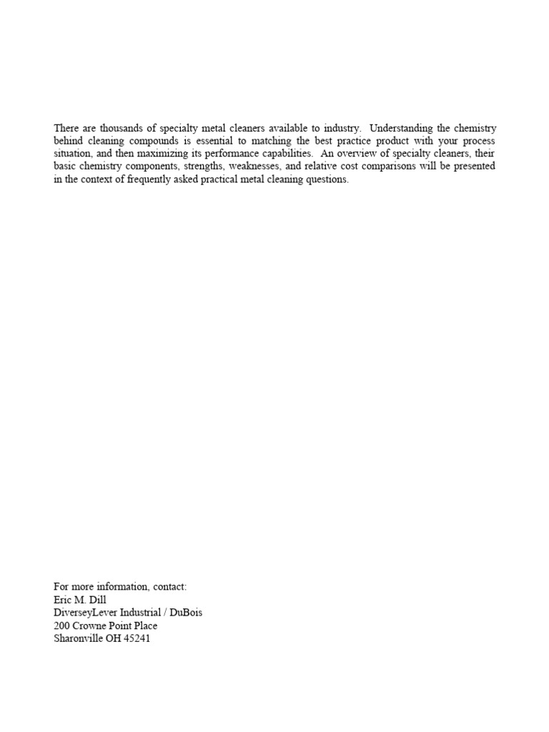 Chemistry: The Core of Cleaning: Eric M. Dill, Diverseylever Industrial ...