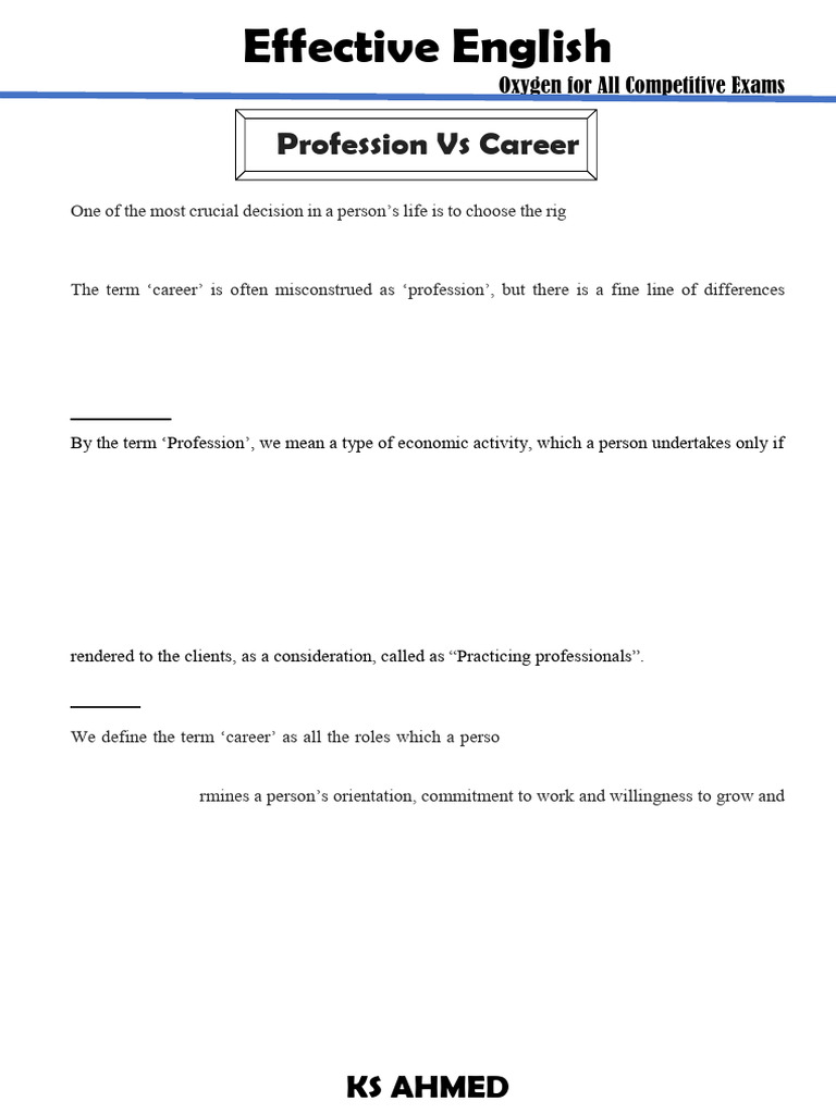 Profession vs Career | PDF | Profession | Business