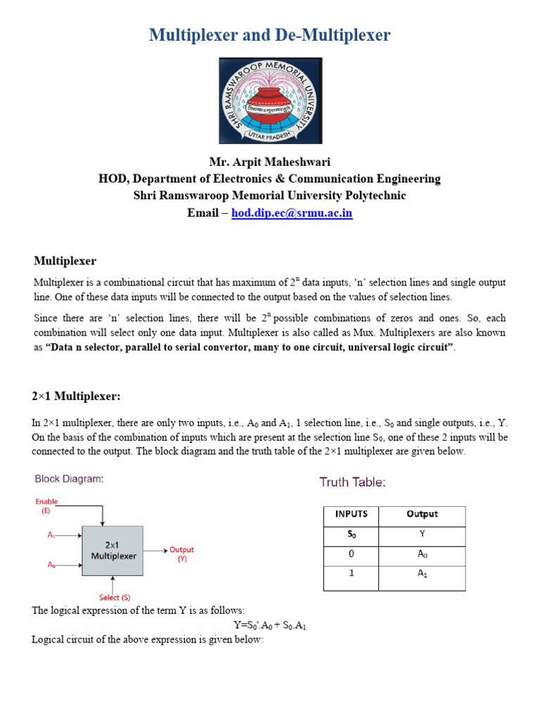 Multiplexer and De-Multiplexer | PDF | Electronics | Electronic Engineering
