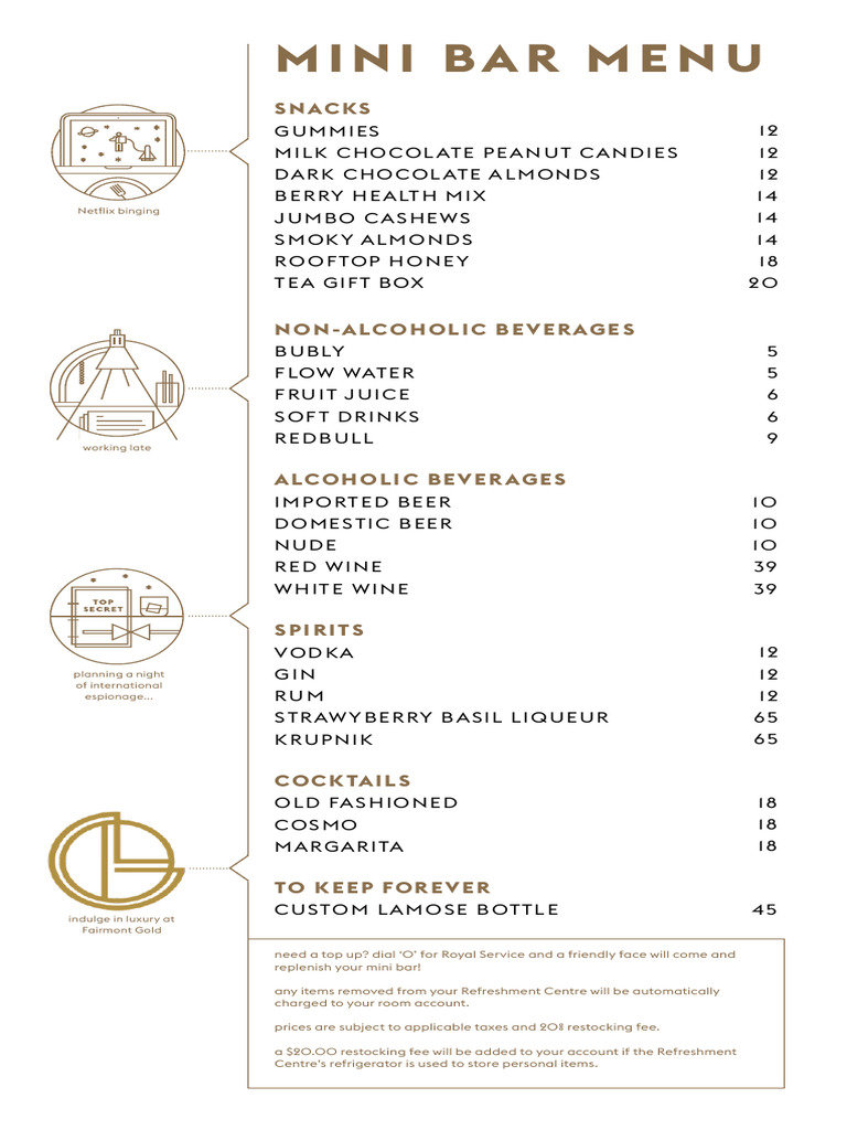 Fairmont Gold Mini Bar Menu | PDF | Preservation Methods | Food Storage