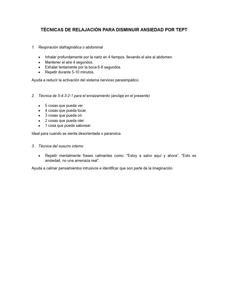 Técnicas de Relajación Para Disminuir Ansiedad Por TEPT | PDF