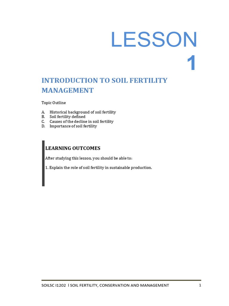 Lesson 1 Introduction To Soil Fertility Management | PDF | Soil | Mesopotamia