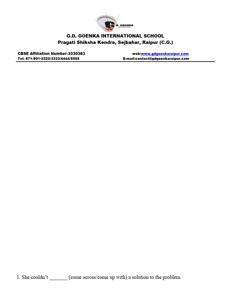 Grade-VII Practice Worksheet-Phrasal Verbs | PDF