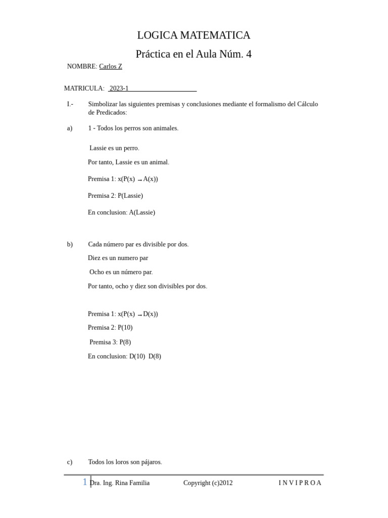 Actividad 7 Ejercicios y Problemas LOGICA MATEMATICA | PDF | Matemáticas | Lógica