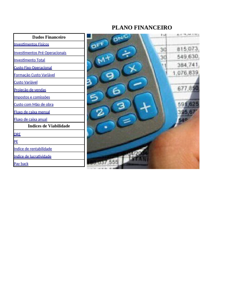 Plano Financeiro Modelo | PDF | Taxa interna de retorno | Valor ...