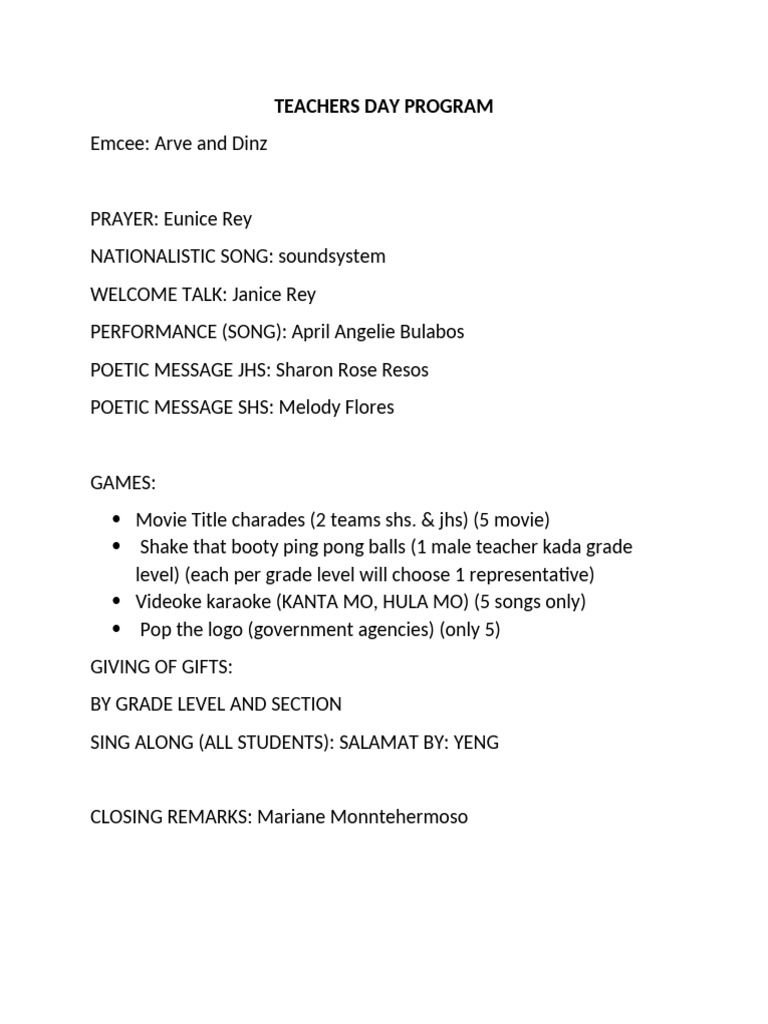 Teachers Day Program | PDF