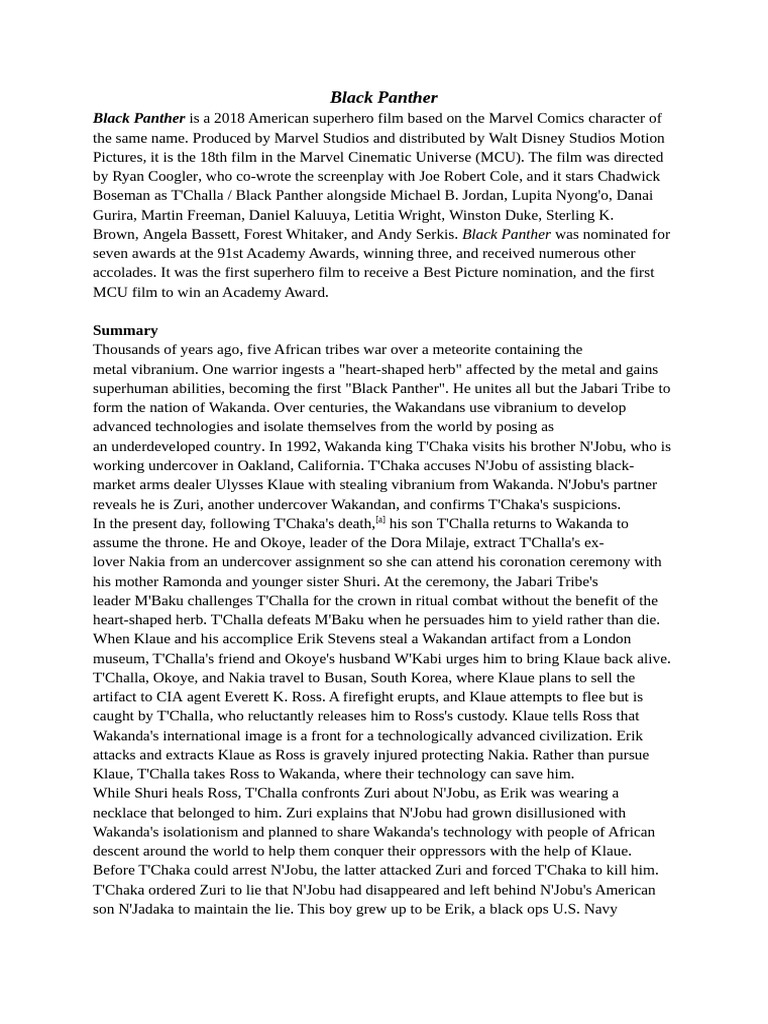 Black Panther: Cultural Impact and Plot | PDF