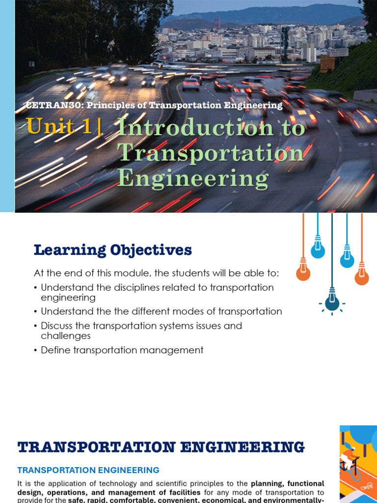 L01. Introduction To Transportation Engineering | PDF | Transport | Traffic Congestion