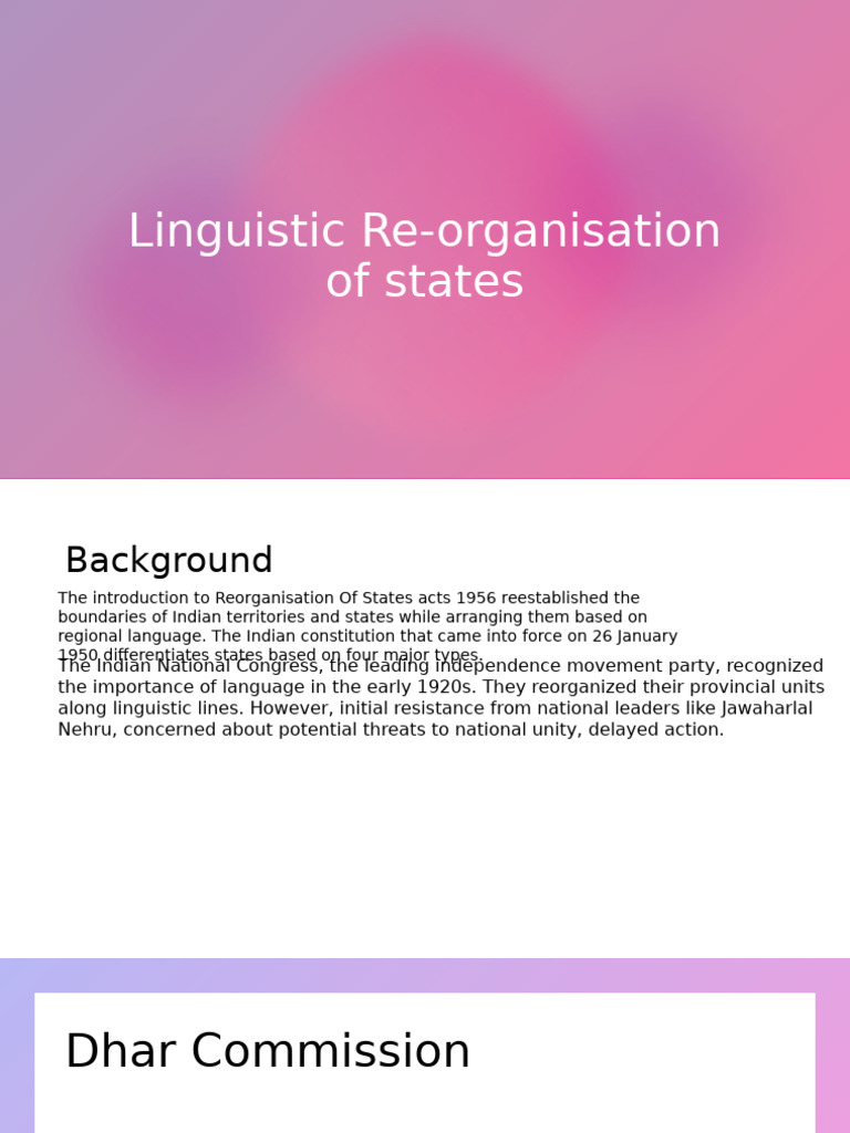 Linguistic States Reorganization in India | PDF | Government Of India ...