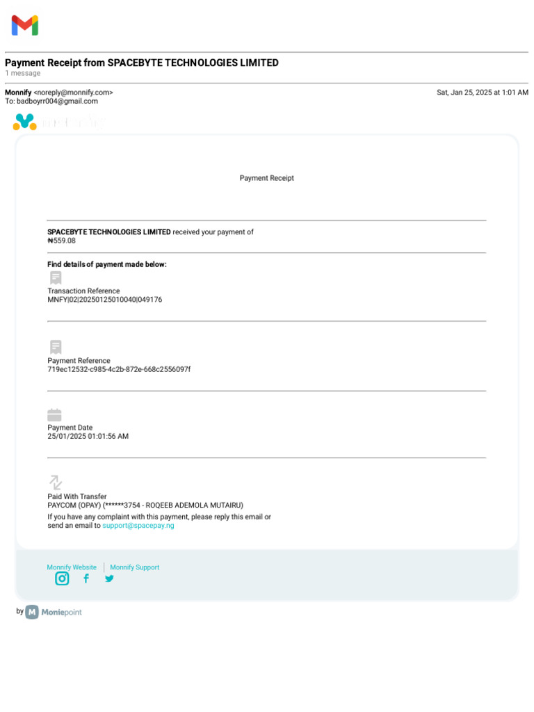 Gmail - Payment Receipt from SPACEBYTE TECHNOLOGIES LIMITED | PDF