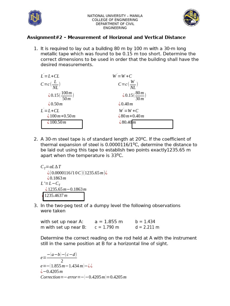 HW#2 - Measurement of Horizontal and Vertical Distance | PDF