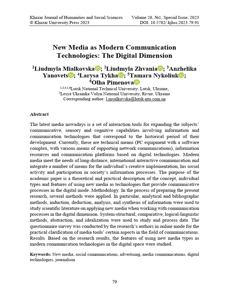 New Media As Modern Communication Technologies: The Digital Dimension ...