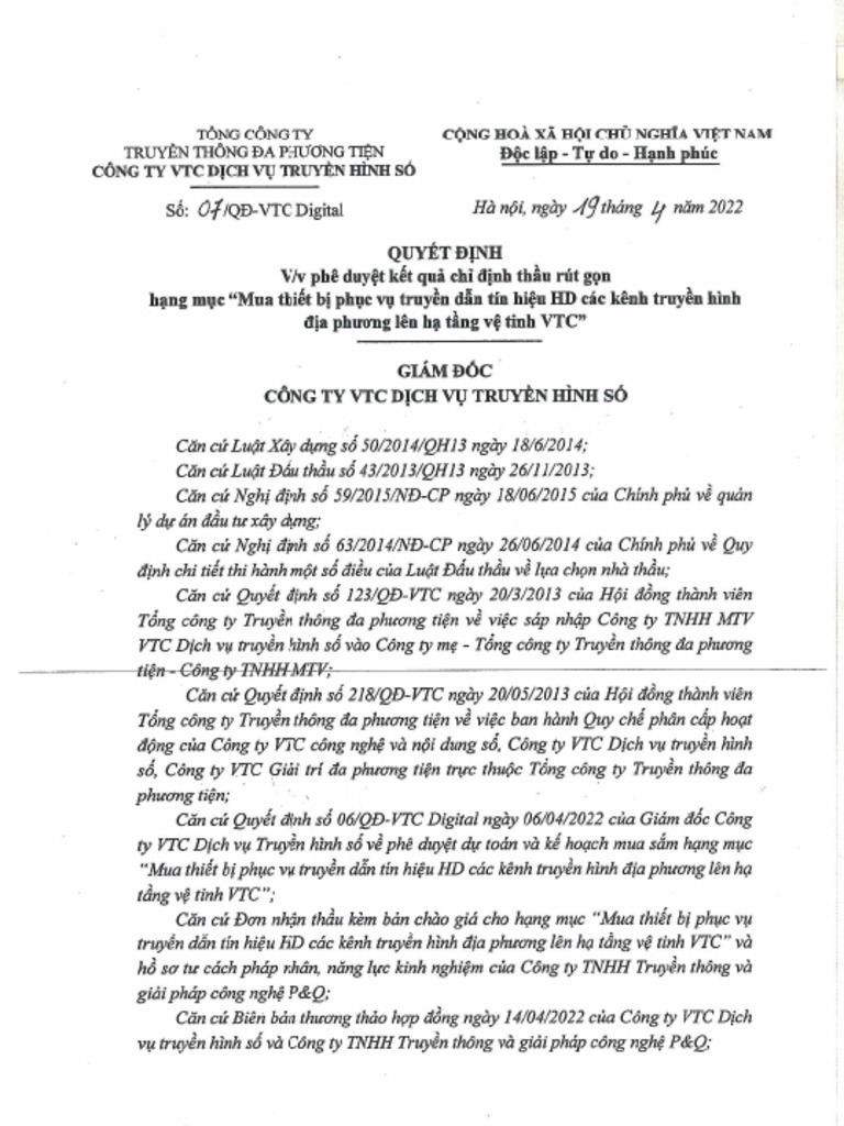 QD So 07.QD-VTC Digital Ngay 19.04.2022 | PDF