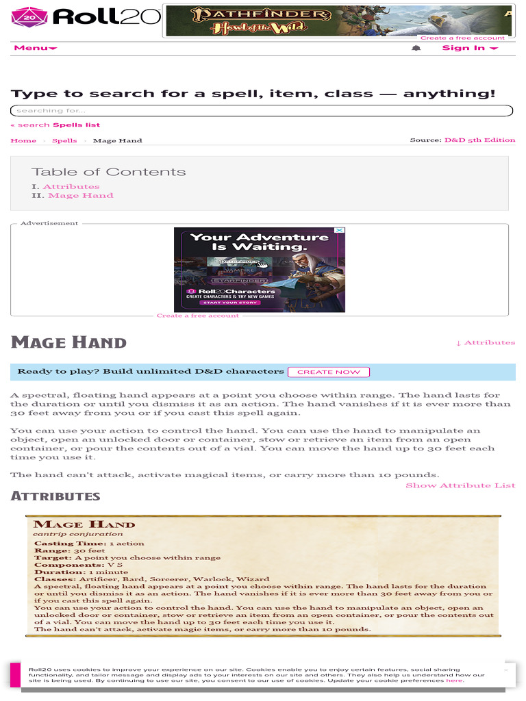 D&D 5E Mage Hand Spell Guide | PDF | Magician (Fantasy) | D20 System