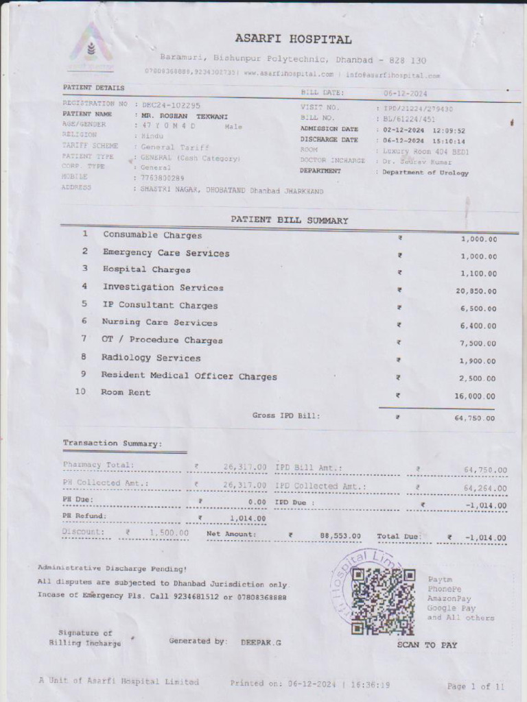Original Bill (Asarfi Hospital) | PDF