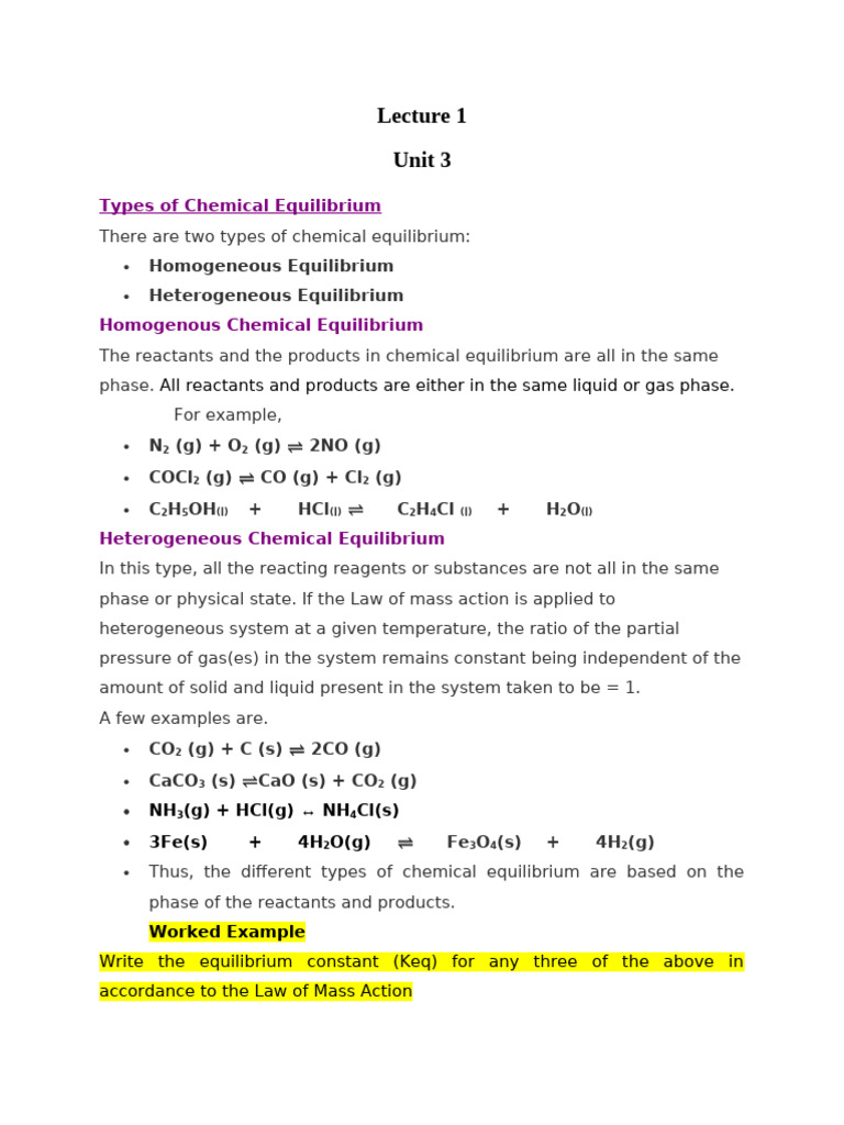 Chemical Equilibrium Types Explained | PDF | Chemical Equilibrium ...