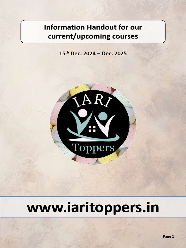 AFO Mains Courses 2025 IARI Toppers | PDF | Agriculture | Courier