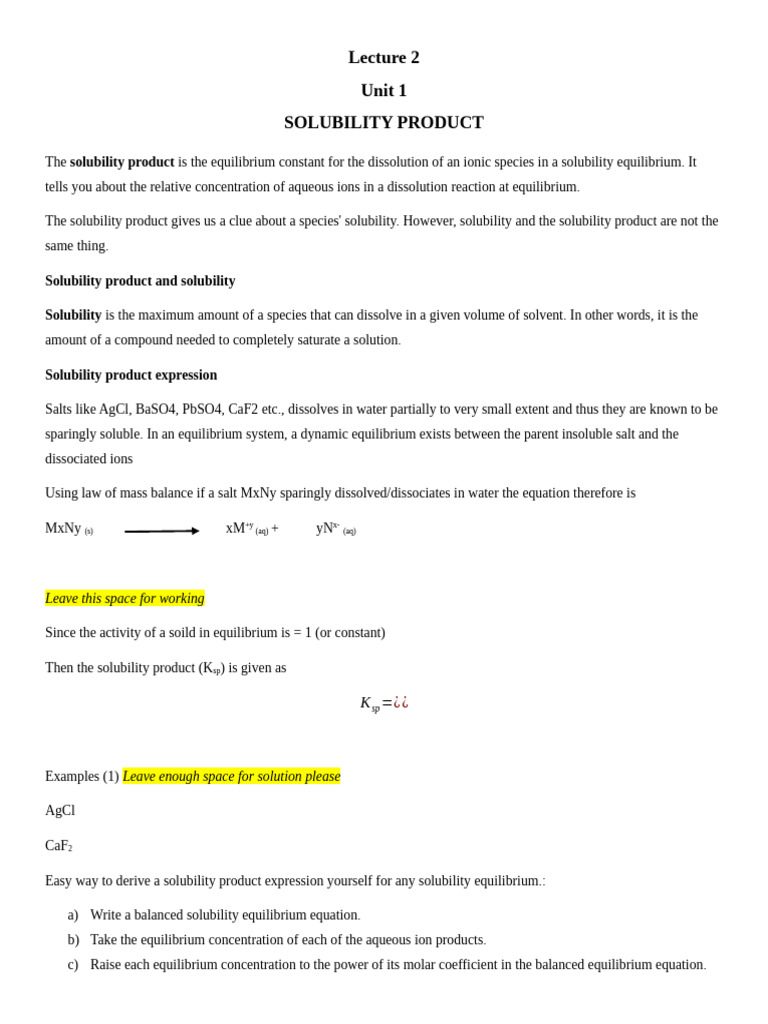 Solubility Product and Its Significance | PDF | Solubility | Chemical Equilibrium