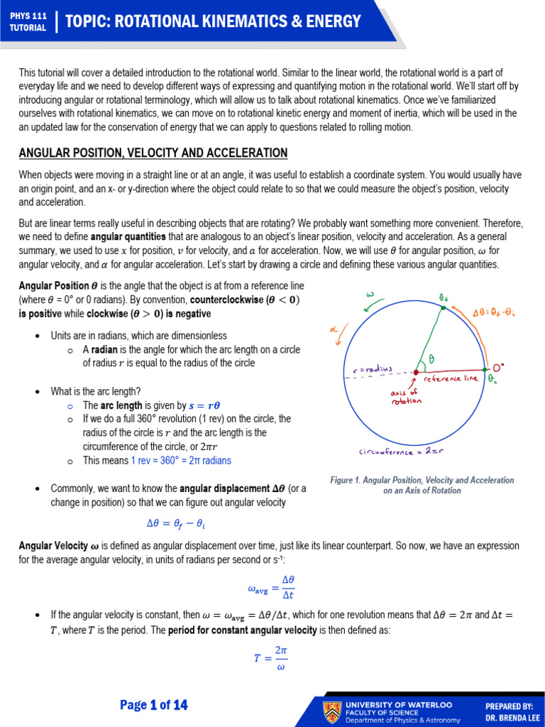 Phys111 Videotutorial10 Rotationalkinematicsenergy | PDF | Kinematics ...