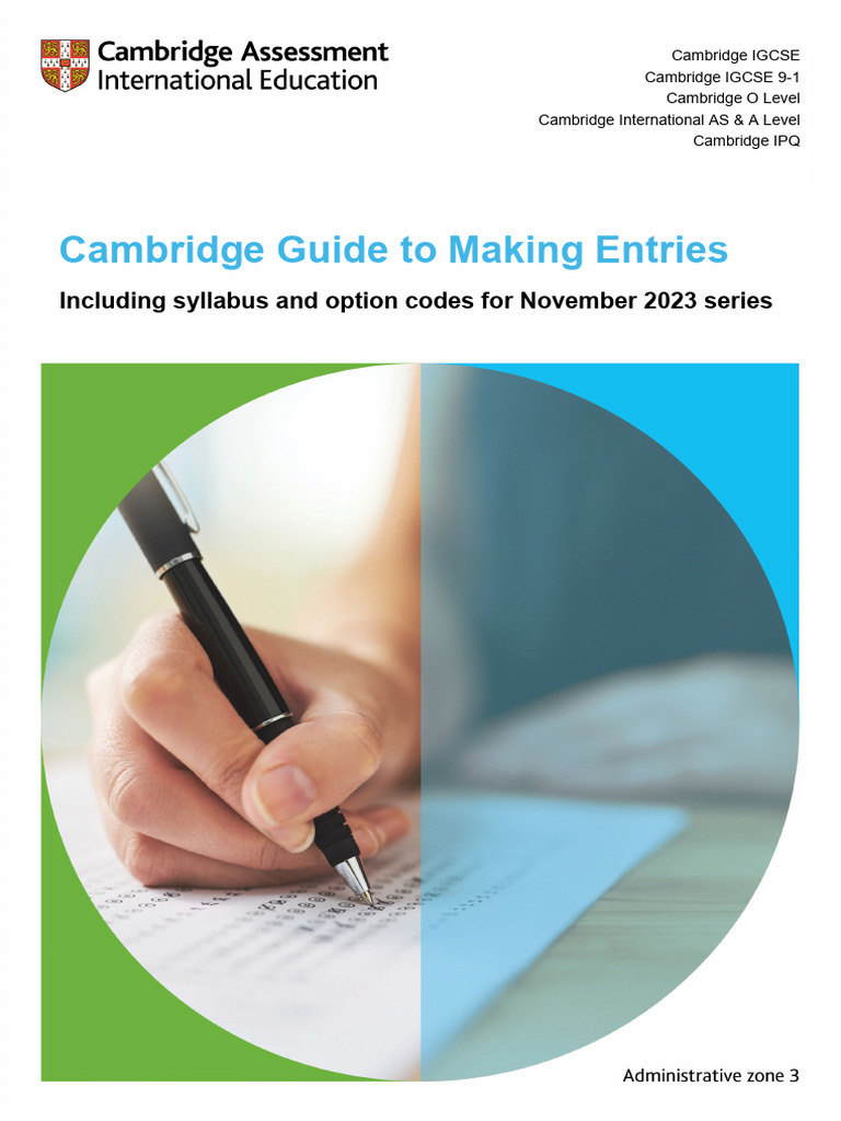 CAIE Entries Guide - Syllabus & Option Codes - November 2023 | PDF | Educational Assessment And ...