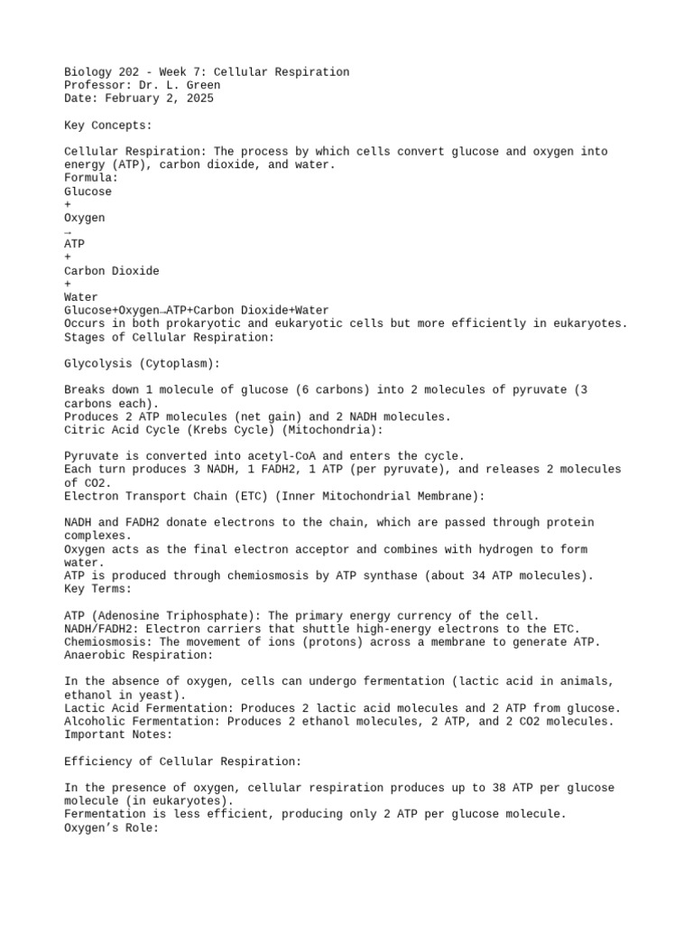 Biology 202 - Week 7 Cellular Respi | PDF | Cellular Respiration ...