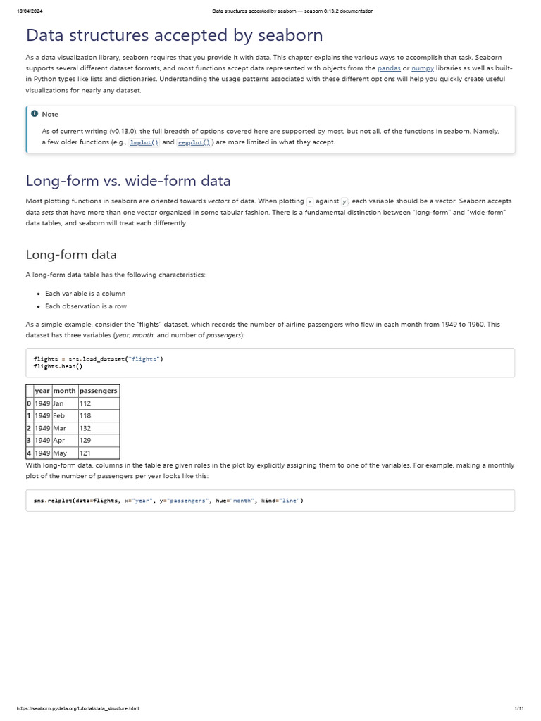 Data Structures Accepted by Seaborn — Seaborn 0.13.2 Documentation | PDF | Variable (Computer ...