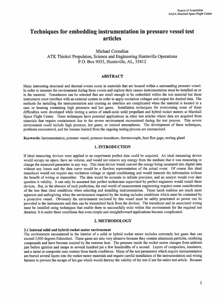 Techniques for embedding instrumentation in pressure vessel test ...