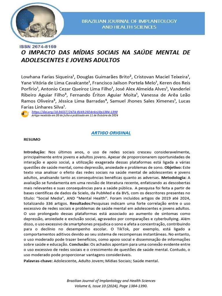 O Impacto Das Mídias Sociais 3893 | PDF | Depressão | Rede social