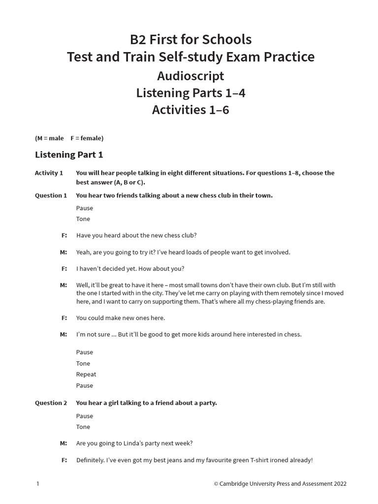 B2 First For Schools Self-Study Audioscript | PDF