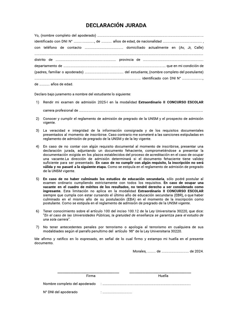 Declaración Jurada 2025 I 3 | PDF