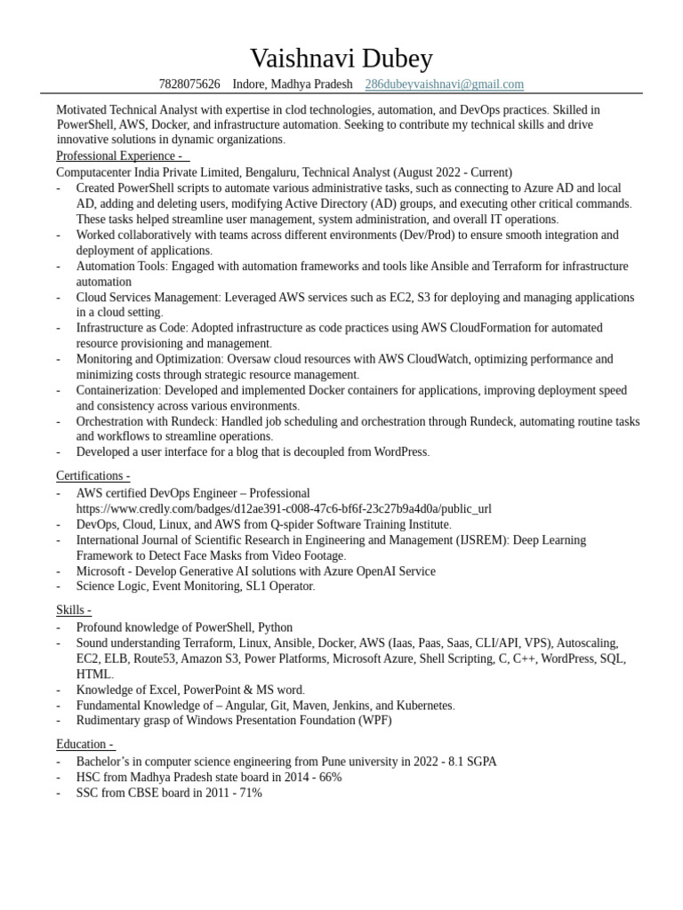 Vaishnavi Resume (AutoRecovered) | PDF | Cloud Computing | Amazon Web Services