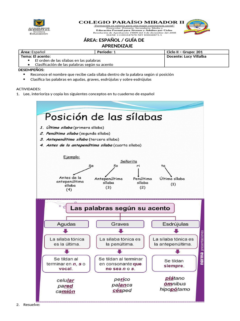 Guía de Aprendizaje: El Acento en Español | PDF