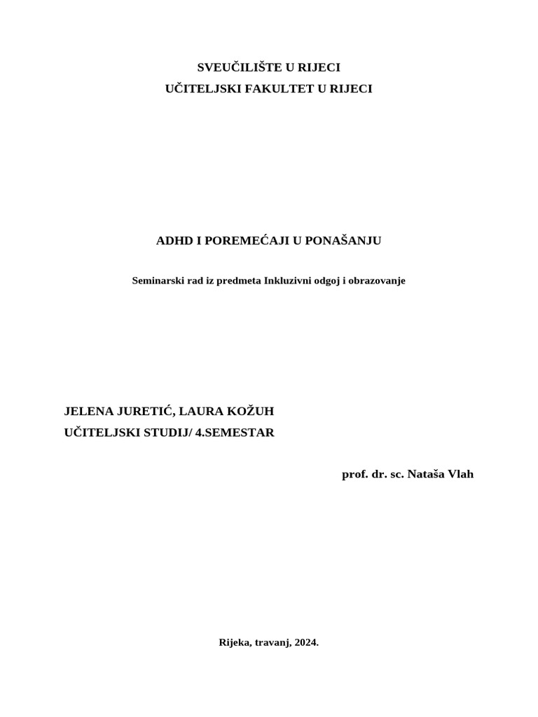 Seminar ADHD i poremecaji u ponasanju[1] | PDF