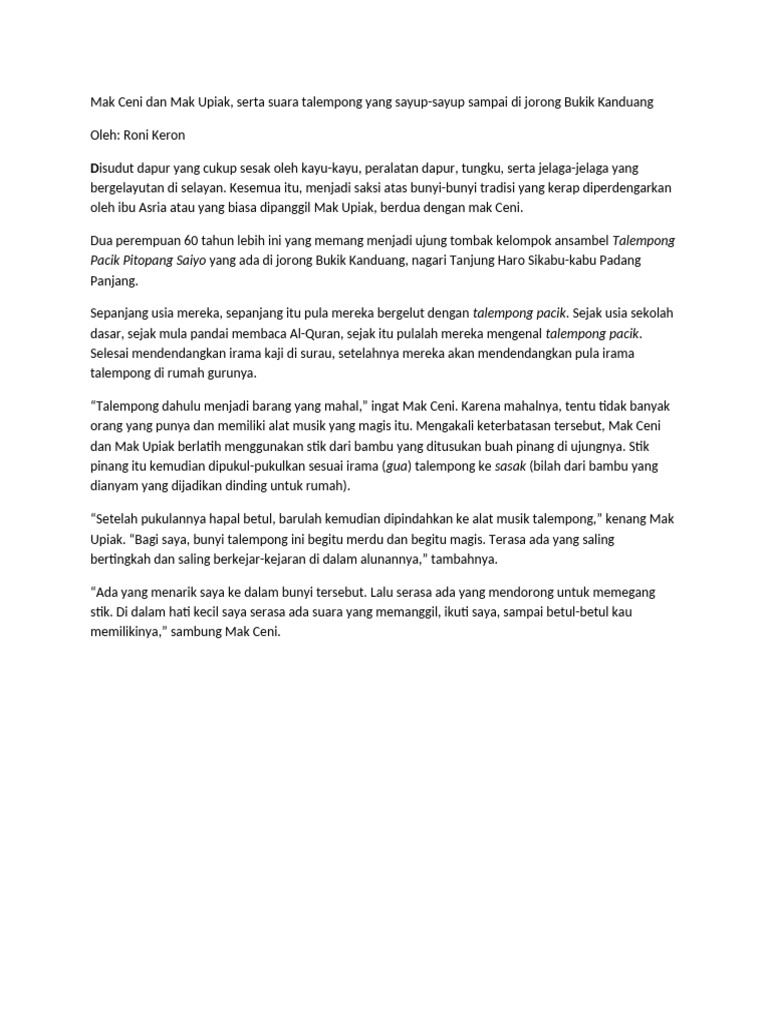 Mak Ceni Dan Mak Upiak | PDF