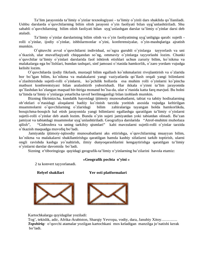 Ta'limiy O'yinlar Texnologiyasi | PDF