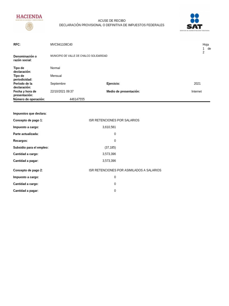 Acuse de Recibo FEDERAL 2021 | PDF | Impuesto sobre la renta
