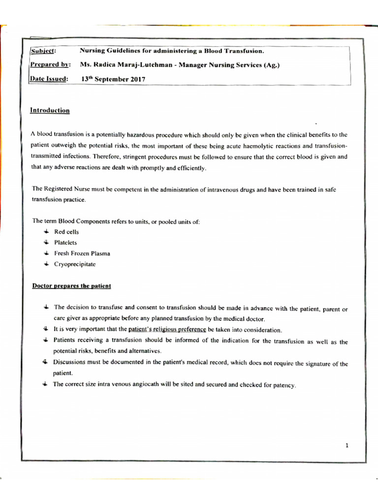 Blood Transfusion Guidelines | PDF