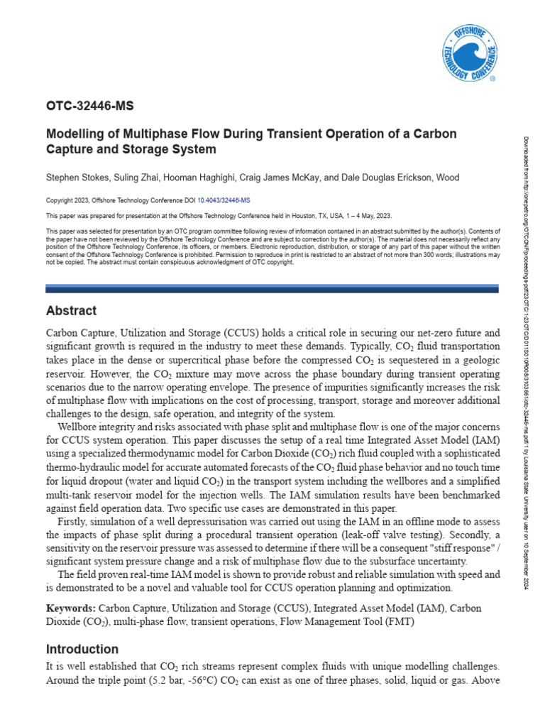 Modelling of Multiphase Flow During Transient Operation of A Carbon Capture and Storage System ...
