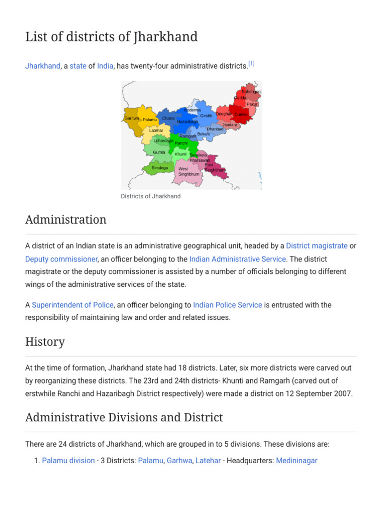 Jharkhand Districts Overview | PDF | Government | Government Of India