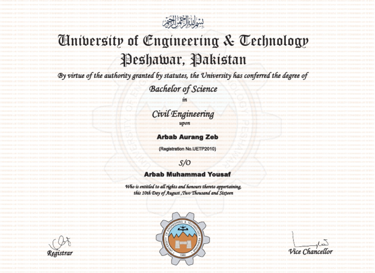 UET Peshawar Civil Engineering Degree Award | PDF